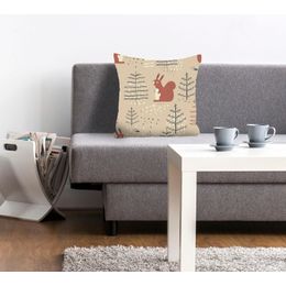 Dekokissen queence "Devin", braun (braun, bedruckt), B:40cm L:40cm, Polyester, Dekokissen_Sitzkissen_Kissenh&uuml;llen, mit s&uuml;&szlig;en Eichh&ouml;rnchen