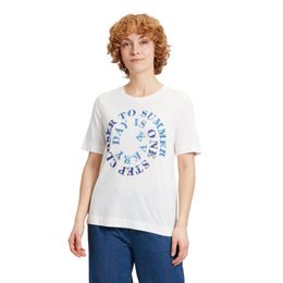 Kurzarmshirt Cartoon "Cartoon Damen Halbarm-Shirt mit Rundhalsausschnitt", Damen, Gr. 40, beige (patch cream, blau), Obermaterial: 50% Baumwolle, 50% Modal., loose fit, Rundhals, Shirts, Pailletten