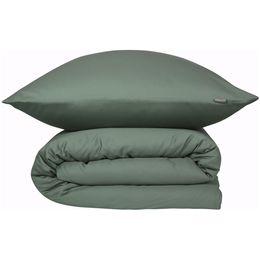 Bettwäsche Schiesser "Ella seidenmattes Premiumbettwäscheset aus feinstem Baumwollsatin", grün (dunkelgrün), B/L: 155cm x 220cm, 1 Stk., 1 Stk., Satin, B/L: 80cm x 80cm, 2 Stk., Satin, Obermaterial: 100% Baumwolle, Bettwäsche, Made in Green
