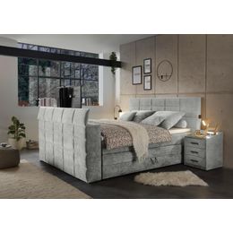Boxspringbett ED EXCITING DESIGN "Denver", grau (grau uran 02 schlamm), L:240cm, 95% Polyester, 5% Nylon, Komplettbetten, Boxspringbett, inkl. 1 bzw. 2 Bettkästen, motorisierte TV-Halterung bis 40 Zoll