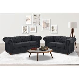 Sitzgruppe Home Affaire "Chesterfield", grau (anthrazit), H:74cm T:89cm, Sitzm&ouml;bel-Sets, hochwertige Knopfheftung, bestehend aus 2- und 3-Sitzer