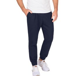 Jerseyhose TRIGEMA "TRIGEMA Jogginghose mit aufgesetzten Taschen", Herren, Gr. M, US-Größen, blau (navy), 55% Polyester, 45% Baumwolle, Hosen