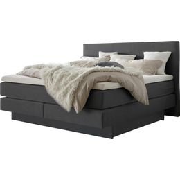 Boxspringbett Hasena "Denver", grau (anthrazit), B:148cm L:210cm, Komplettbetten, Boxspringbett, Boxspringbett, Sockel, zwei Bettkästen inkl. gedämpftem Selbsteinzug