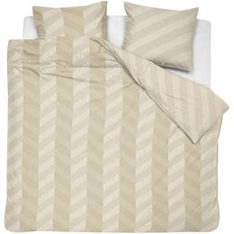 Bettwäsche Damai "Atomy", beige, B/L: 200cm x 200cm, 1 Stk., 2 Stk., Satin, B/L: 80cm x 80cm, 3 Stk., Satin, Obermaterial: 100% Baumwolle, Bettwäsche, mit Fischgrätmuster