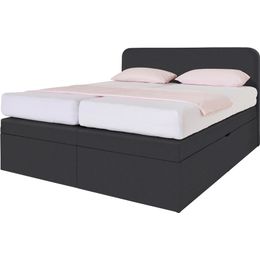Boxspringbett, schwarz, B:195cm L:212cm, Box und Kopfteil: Microvelours (100% Polyester) oder Kunstleder (Polyurethan);Bezug der Obermatratze: 100% Polyester, Westfalia Schlafkomfort, Komplettbetten, Boxspringbett, wahlweise mit Bettkasten