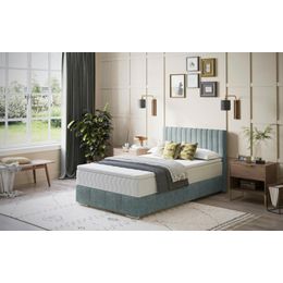 Boxbett Inosign "Thor mit Bettkasten, inkl. Matratze, Topseller", blau (aqua clean pascha 316 aqua), B:126cm L:208cm, Baumwolle, Polyester, Komplettbetten, Boxspringbett, Topper und Zierkissen, in verschiedenen Härtegraden verfügbar