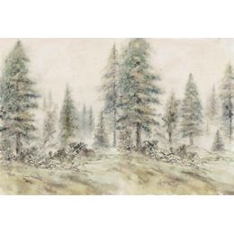 Fototapete ARCHITECTS PAPER "Atelier 47 Aquarel Forest 2", braun (hellbraun, creme, dunkelbraun), B:4m L:2,7m, Vlies, Tapeten, Vlies, Wand, Schräge, Decke