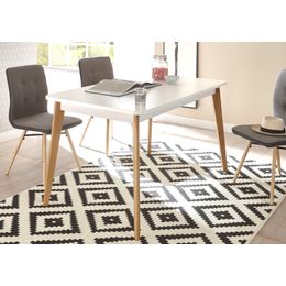 Esstisch Inosign "Torge, Tisch mit Auszugsfunktion, Küchentisch,Wohnzimmertisch", weiß (weiß, scandi oak dekor, weiß), B:140cm H:75cm T:80cm, Tische, skandinavischer Stil, in drei Farben verfügbar, ausziehbarer Esstisch