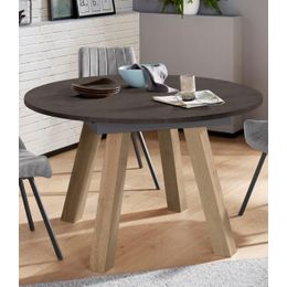 Mäusbacher Esstisch MÄUSBACHER, grau (tischplatte: keramik dunkel), B:130cm H:78cm T:130cm, Tische, Runde Esstische Esstisch Holz-Esstische, Untergestell schräg gestellt