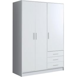 Kleiderschrank FORTE "Jupiter, Made in Europe, mit Schubladen", weiß, B:145cm H:200cm T:60cm, FSC-zertifizierter Holzwerkstoff, Schränke, Drehtürenschrank, Stauraum, 2 Breiten, 4 Farben, Schubladen, variable Einlegeböden