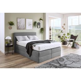 Boxspringbett, grau, B:155cm L:205cm, Strukturstoff (77% Polyester und 23% Viskose), Westfalia Schlafkomfort, Komplettbetten, Boxspringbett, wahlweise mit Kaltschaum-Topper, Topseller