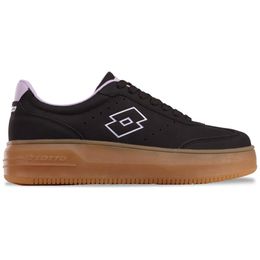 Sneaker Lotto, Damen, Gr. 38, schwarz (schwarz, lila), Synthetik, mehrfarbig, Schuhe Sneaker, - auf Honigfarbener Plateau-Sneakersohle