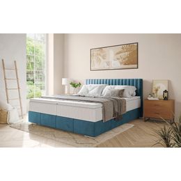 Boxbett Inosign "Thor mit Bettkasten, inkl. Matratze, Topseller", blau (velvet 11 ocean), B:186cm L:208cm, Komplettbetten, Boxspringbett, Topper und Zierkissen, in verschiedenen Härtegraden verfügbar