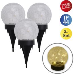 Näve LED Solarleuchte NÄVE "Crackle", schwarz, B:12, Leuchten, 3er Set, klar/schwarz, als Tischleuchte oder Erdspieß