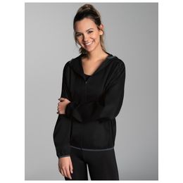 Sweatjacke TRIGEMA "TRIGEMA Dünne Kapuzenjacke mit praktischen Taschen", Damen, Gr. L, schwarz, 100% Polyester, Basic, Sweatjacken