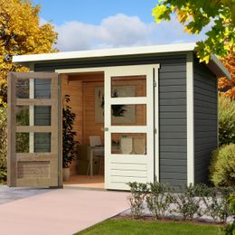 Gartenhaus Karibu "Stockach 4", grau (terragrau), ohne Fußboden, ohne Dacheindeckung, Holzwerkstoff, Gartenhäuser, anthrazit, naturbelassen oder terragrau