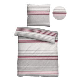 Bettwäsche Biberna "0840516", rot (burgund), B/L: 155cm x 200cm, 1 Stk., 1 Stk., Flanell, B/L: 80cm x 80cm, 2 Stk., Flanell, Obermaterial: 100% Baumwolle, Bettwäsche, kuschelig warm, samtweich, Melange, 100% Baumwolle, made in Germany