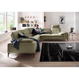 Ecksofa W.Schillig "valentinoo, Designsofa, elegant und bequem, L-Form", gr&uuml;n (camouflage z69), B:318cm H:83cm T:298cm, Longlife Xtra-Leder Z69: Das feinnarbige, gedeckte Softleder Z69 besticht durch seine au&szlig;ergew&ouml;hnliche Weichheit im trendigen &raquo;Vintage-Look&laquo;, Hautst&auml;rke 0, 9 - 1, 1 mm, Sofas, Ecksofa, mit Sitztiefenverstellung, Breite 318 cm