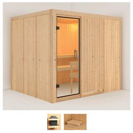 Sauna Karibu "Gitte", beige (naturbelassen), ohne Ofen, (ohne Ofen), Saunen, ohne Ofen