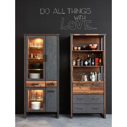Stauraumregal Home Affaire "Bristol", grau (old woodfarben, anthrazit matera), FSC-zertifizierter Holzwerkstoff, Regale, Standregal, Höhe 212 cm, mit 2 Schubkästen und 1 Klappe