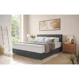 Boxbett Inosign "Thor mit Bettkasten, inkl. Matratze, Topseller", grau (aqua clean pascha 214 anthrazit), B:186cm L:208cm, Baumwolle, Polyester, Komplettbetten, Boxspringbett, Topper und Zierkissen, in verschiedenen Härtegraden verfügbar