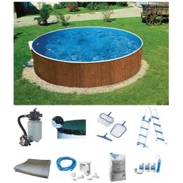 Rundpool MY POOL BWT "MAONI 4", braun (eichefarben), H:120cm Ø:460cm, Schwimmbecken, Aufstellpool in Holzoptik in verschiedenen Größen