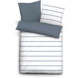 Wendebettwäsche Cinque "0041701", blau, B/L: 135cm x 200cm, 1 Stk., 1 Stk., Renforcé, B/L: 80cm x 80cm, 2 Stk., Renforcé, Obermaterial: 100% Baumwolle, Bettwäsche, hautfreundlich, pflegeleicht, Reißverschluss, ganzjährig einsetzbar