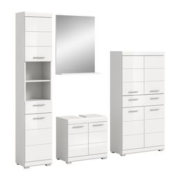 Badmöbel-Set Inosign "Siena, 4 teilig, bestehend aus:", weiß (weiß nb, weiß hochglanz mdf tz), B:186cm T:34cm, Holzwerkstoff, MDF, Kastenmöbel-Sets, Hochschrank, Waschbeckenunterschrank, Badspiegel, Midischrank