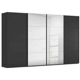 Schwebetürenschrank Rauch "Kleiderschrank Schrank Garderobe Schlafzimmerschrank SCALE-FYRA", schwarz-weiß (schwarz, griffleisten schwarz), B:360 T:68, Holzwerkstoff, Schränke, edle viergeteilte Türen mit Spiegel und vielen Farben MADE IN GERMANY