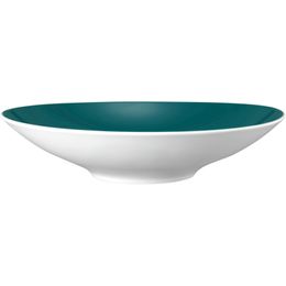 Pastateller Seltmann Weiden "Life Fashion", blau (trendy petrol, weiß), B:23,3cm H:5,3cm L:23,3cm T:23,3cm Ø:23,3cm, Porzellan, Speiseteller, Pasta-/Suppenteller 23 cm