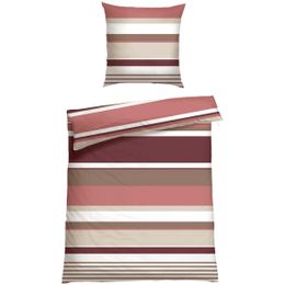 Bettwäsche Schiesser "Rexo aus weicher Baumwolle mit Streifen", rosa (altrosa), B/L: 135cm x 200cm, 1 Stk., 1 Stk., Renforcé, B/L: 80cm x 80cm, Garnitur: 2 Stk., Renforcé, Obermaterial: 100% Baumwolle, Bettwäsche, Made in Green