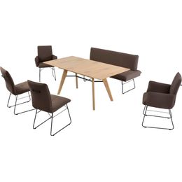 K+w Komfort & Wohnen Essgruppe K+W KOMFORT & WOHNEN "Giacomo IV", braun (dunkelbraun,), Flachgewebe Q2 2250, Ansteckplatte, Esstischbreite 160cm,Polsterbankbreite 172cm, Sitzmöbel-Sets, Polsterbank in 2 Größen, 2 Kufenstühle, 2 Armlehnenstühle und 1 Tisch