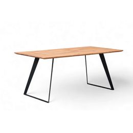 Esstisch Home Affaire "Talwiese Küchentisch, U-Form Metallgestell, Wildeiche massiv geölt", beige (natur, schwarz, natur), B:180cm H:76cm T:90cm, Tische, Baum Kante oder Schweizer Kante, erhältlich in 3 Größen und 2 Farben