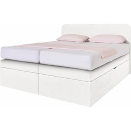 Boxspringbett, weiß, B:195cm L:212cm, Box und Kopfteil: Microvelours (100% Polyester) oder Kunstleder (Polyurethan);Bezug der Obermatratze: 100% Polyester, Westfalia Schlafkomfort, Komplettbetten, Boxspringbett, wahlweise mit Bettkasten