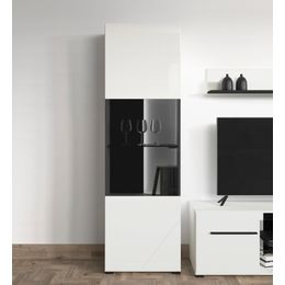 Vitrine Inosign "Trentino", schwarz (opaque weiß, weiß hochglanze, schwarz), B:58cm H:190cm T:35cm, Glas, MDF, Spanplatte, Schränke, Höhe ca. 190 cm, Soft-Close-Funktion, Hochglanzfronten
