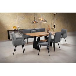 K+w Komfort & Wohnen Essgruppe K+W KOMFORT & WOHNEN "Giacomo I", grau (asphalt, schwarzgrau,), Flachgewebe 775 Leder CLOUD, Synchron-Auszug, Länge Esstisch: 180cm,Länge Esstischmaximal: 220cm,Breite/Sitzbreite Bank: 200cm, Sitzmöbel-Sets, 2 Stühle und Bank, 2 Armlehnenstühle Stoff 775, Tisch 160 oder 180 cm