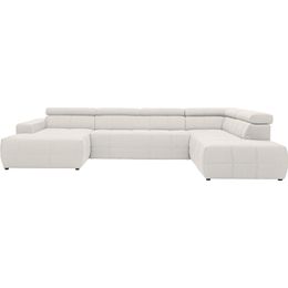 Wohnlandschaft DOMO collection "Brandon, whlw. mit Sitztiefenverstellung, inkl. Nierenkissen", beige (elfenbein), B:359cm H:80cm T:228cm, Kunstleder SOFTLUX;Luxus-Microfaser in Antikleder-Optik (100% Polyester);Luxus-Microfaser (100% Polyester), Sofas, mit Kopfteilverstellung, wahlweise Sitztiefenverstellung, U-Form