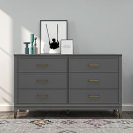 Kommode "Westerleigh", grau, B:145cm H:85cm T:41cm, MDF, Massivholz, COSMOLIVING BY COSMOPOLITAN, Sideboards, mit 6 Schubladen, MDF, Beine aus Massivholz, Höhe 85 cm, Breite 145 cm
