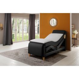 Boxspringbett Home Affaire "Messina2", schwarz, B:106cm L:240cm, Holzwerkstoff, Kunstleder, Massivholz, Komplettbetten, Boxspringbett, Liegekomfort elektrisch Verstellbar, Topseller