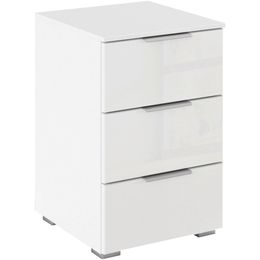 Nachtkommode Rauch "Nachttisch Nachtschrank Nachtkonsole AGORDO mit Glasfront", weiß (alpinweiß, glas kristallweiß), B:40 T:42, Holzwerkstoff, Sideboards, mit 3 geräumigen Schubladen für viel Stauraum MADE IN GERMANY