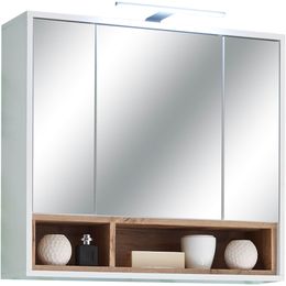 Spiegelschrank BASIC BY BALCULINA "Mila, Badezimmerschrank BxHxT 80x72x21 cm", weiß (weiß, weiß, wildeiche), B:80cm H:72cm T:21cm, FSC-zertifizierter Holzwerkstoff, Schränke, Breite 80cm, Tür L/R monierbar, FSC-Mix 70%