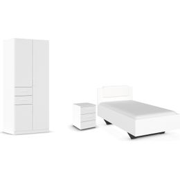 Schlafzimmer-Set Rauch "Komplettzimmer Komplettschlafzimmer Schlafzimmer-Set (3-St.) MAIKA", wei&szlig; (alpinwei&szlig;, lederoptik wei&szlig;), Schrank Breite 91cm, H&ouml;he 210 + ohne Matratze, B/H: 100cm x 200cm, Schrank Breite 91cm, H&ouml;he 210, Holzwerkstoff, Schlafzimmerm&ouml;bel-Sets, Schrank 3 Breiten, 2 H&ouml;hen, Bett 100 cm, Nachttisch MADE IN GERMANY