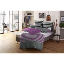 H.I.S. Bettwäsche H.I.S "Majoran", lila (beere), B/L: 135cm x 200cm, 1 Stk., 1 Stk., Linon, B/L: 80cm x 80cm, 2 Stk., Linon, Obermaterial: 100% Baumwolle, Bettwäsche, gestreifte Bettwäsche in verschiedenen Qualitäten