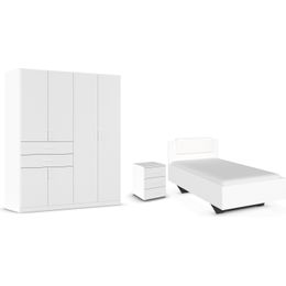 Schlafzimmer-Set Rauch "Komplettzimmer Komplettschlafzimmer Schlafzimmer-Set (3-St.) MAIKA", wei&szlig; (alpinwei&szlig;, lederoptik wei&szlig;), Schrank Breite 181cm, H&ouml;he 210 + ohne Matratze, B/H: 100cm x 200cm, Schrank Breite 181cm, H&ouml;he 210, Holzwerkstoff, Schlafzimmerm&ouml;bel-Sets, Schrank 3 Breiten, 2 H&ouml;hen, Bett 100 cm, Nachttisch MADE IN GERMANY