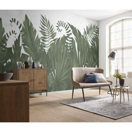 Fototapete Komar "Digitaldruck Vlies - Botanic Harmony - Größe 500 x 250 cm", grün (grün,weiß), Rollen:, Vlies, Tapeten, Wohnzimmer, Schlafzimmer