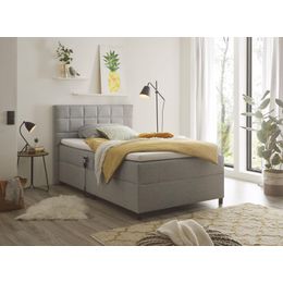 Boxbett ED EXCITING DESIGN "Mariborsko", grau (grau 90 silber), B:131cm L:210cm, 100% Polyester, Komplettbetten, Boxspringbett, inkl. Motor und Topper