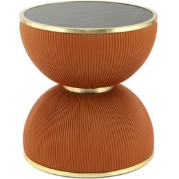Beistelltisch Kayoom "Jokai 225, Eisengestell, PU Stoffbezug, gesinterte Steinplatte", braun (cognac, gold, weiß), B:47cm H:51cm T:47cm, 100% Eisen, 100% PU, 100% gesinterter Stein, 100% MDF, Tische, dekorativ, stilvoll, robust, Sanduhrform, PU Stoffbezug