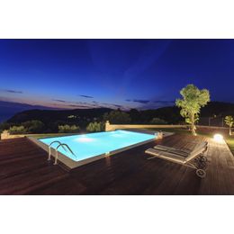 Schwimmbecken KWAD "STYROPORSTEIN POOL ALL INCLUSIVE, BxLxH: 350x700x150 cm", weiß, B:350cm H:150cm L:700cm, Schwimmbecken, mit Edelstahlleiter, Beckenrandsteinen, Poolbeleuchtung