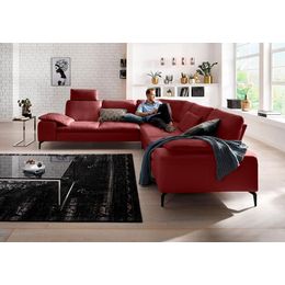 Ecksofa W.Schillig "valentinoo, Designsofa, elegant und bequem, L-Form", rot (ruby rot z59), B:318cm H:83cm T:298cm, Longlife Xtra-Leder Z59: Glattleder mit modischer Pr&auml;gung. Hautst&auml;rke 0, 9 - 1, 1 mm, Sofas, Ecksofa, mit Sitztiefenverstellung, Breite 318 cm