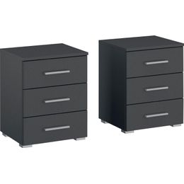 Nachtkommode Rauch "Base", grau (graumetallic), B:40cm H:52cm T:40cm, Holzwerkstoff, Sideboards, 2er-Set, optional in moderner Hochglanz-Front
